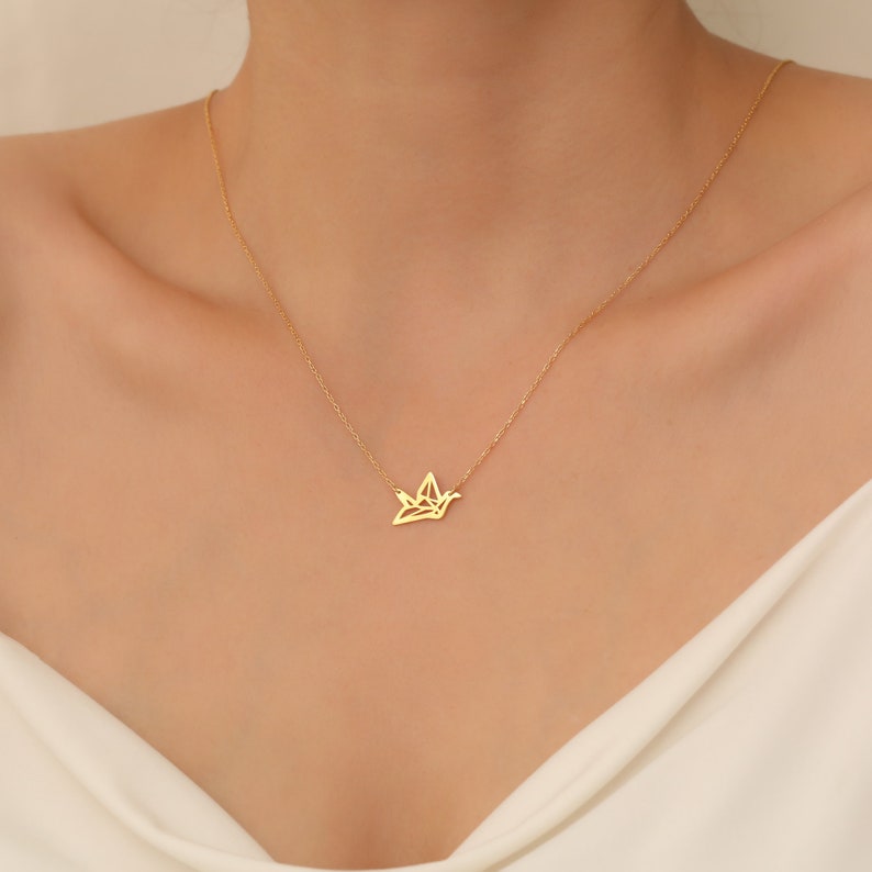 14K Gold Plated Silver Origami Crane Necklace Dainty, Origami Jewelry ...