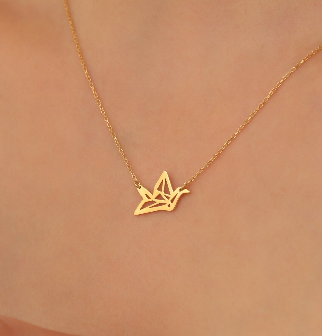 14K Gold Plated Silver Origami Crane Necklace Dainty, Origami Jewelry ...