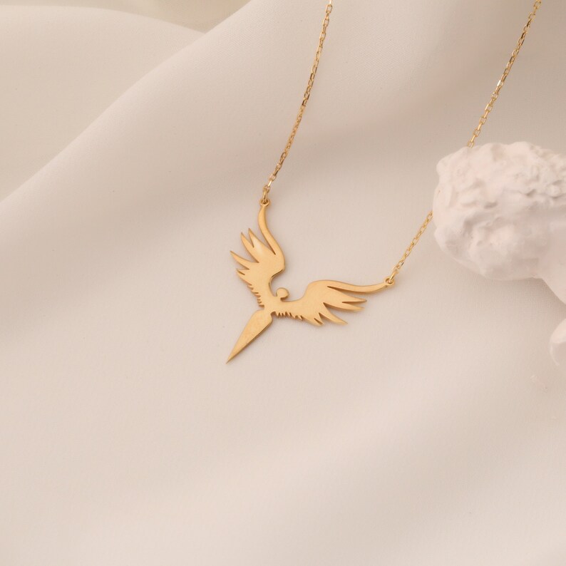 Michael Angel Dainty 14K Gold Plated Silver Necklace, Mythologic Simurg ...