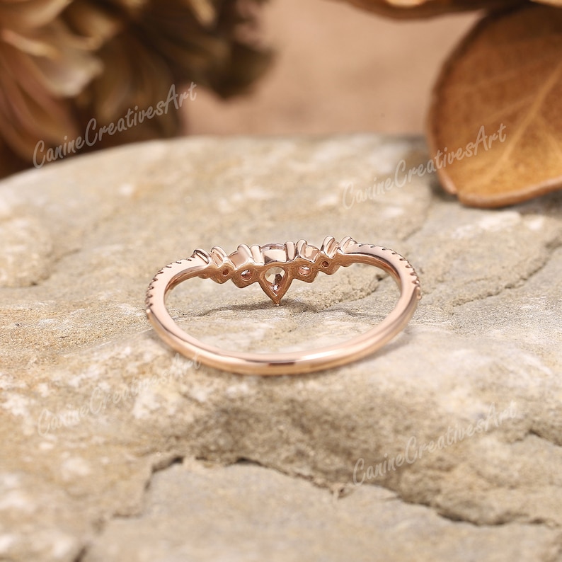 Peach Pink Morganite Ring Moissanite Wedding Bands Women Rose Gold ...