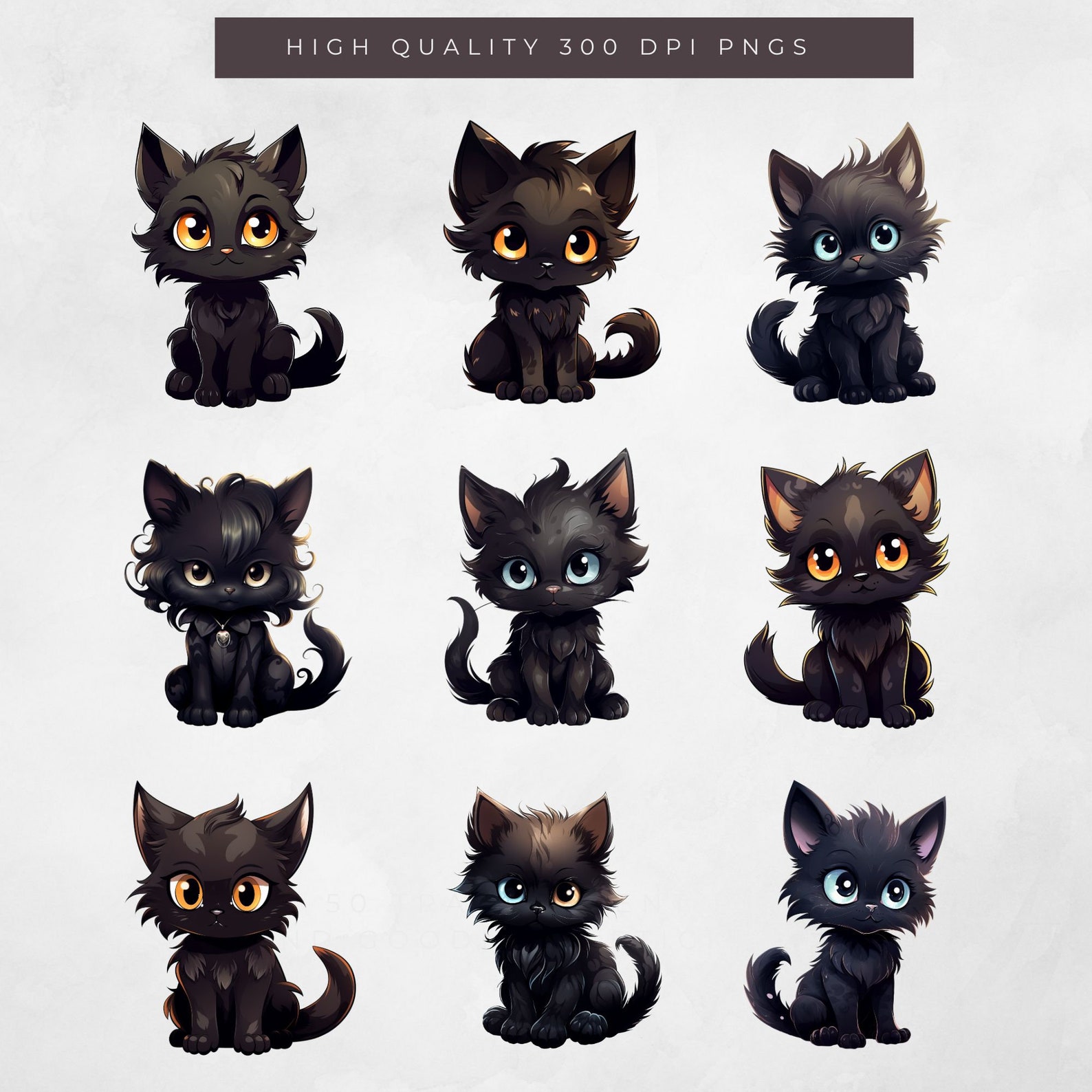 Nine Shadow Cats Clipart, Goodnotes Stickers, Transparent Pngs, Clip ...