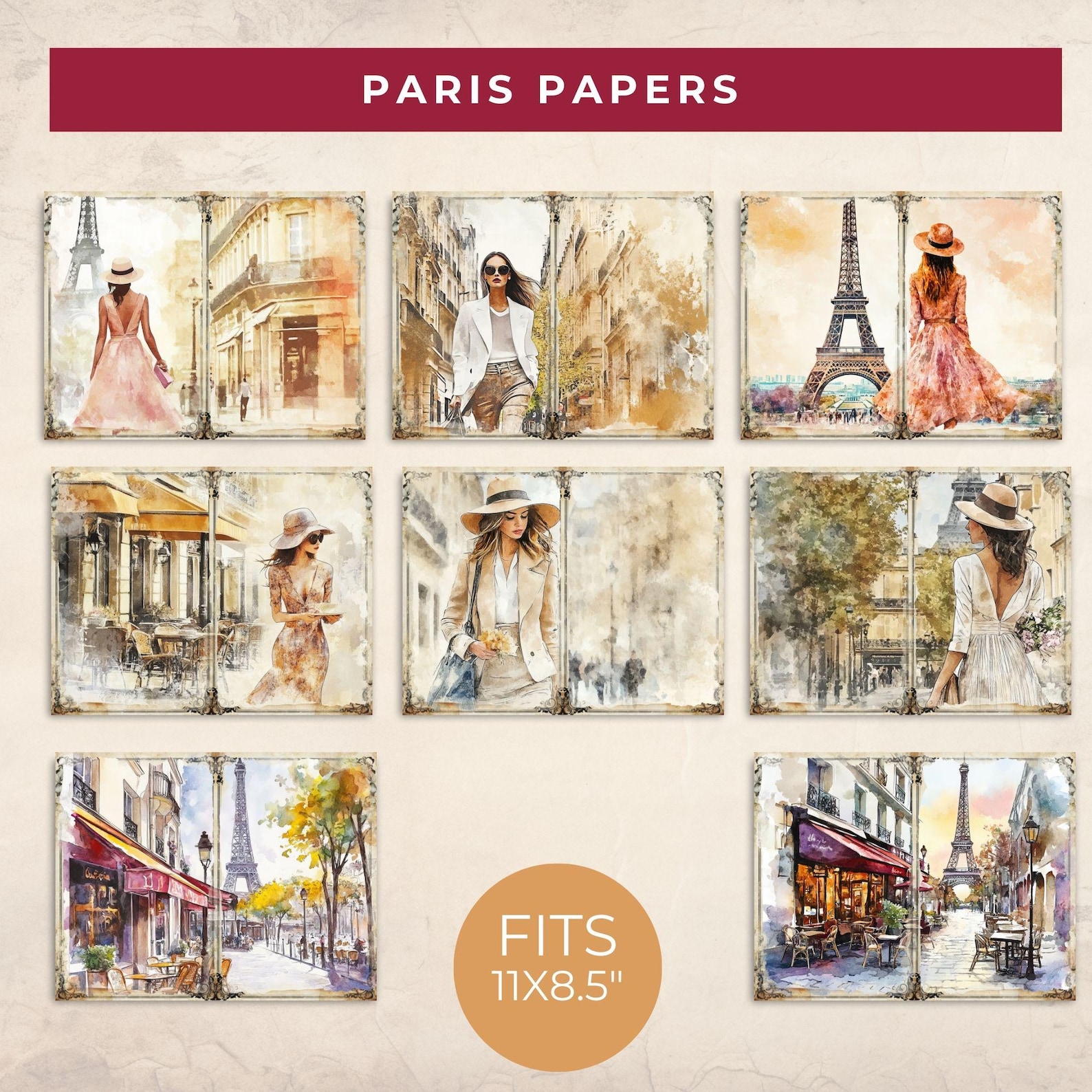Paris Junk Journal Papers, Vintage Paris Digital Paper, French ...