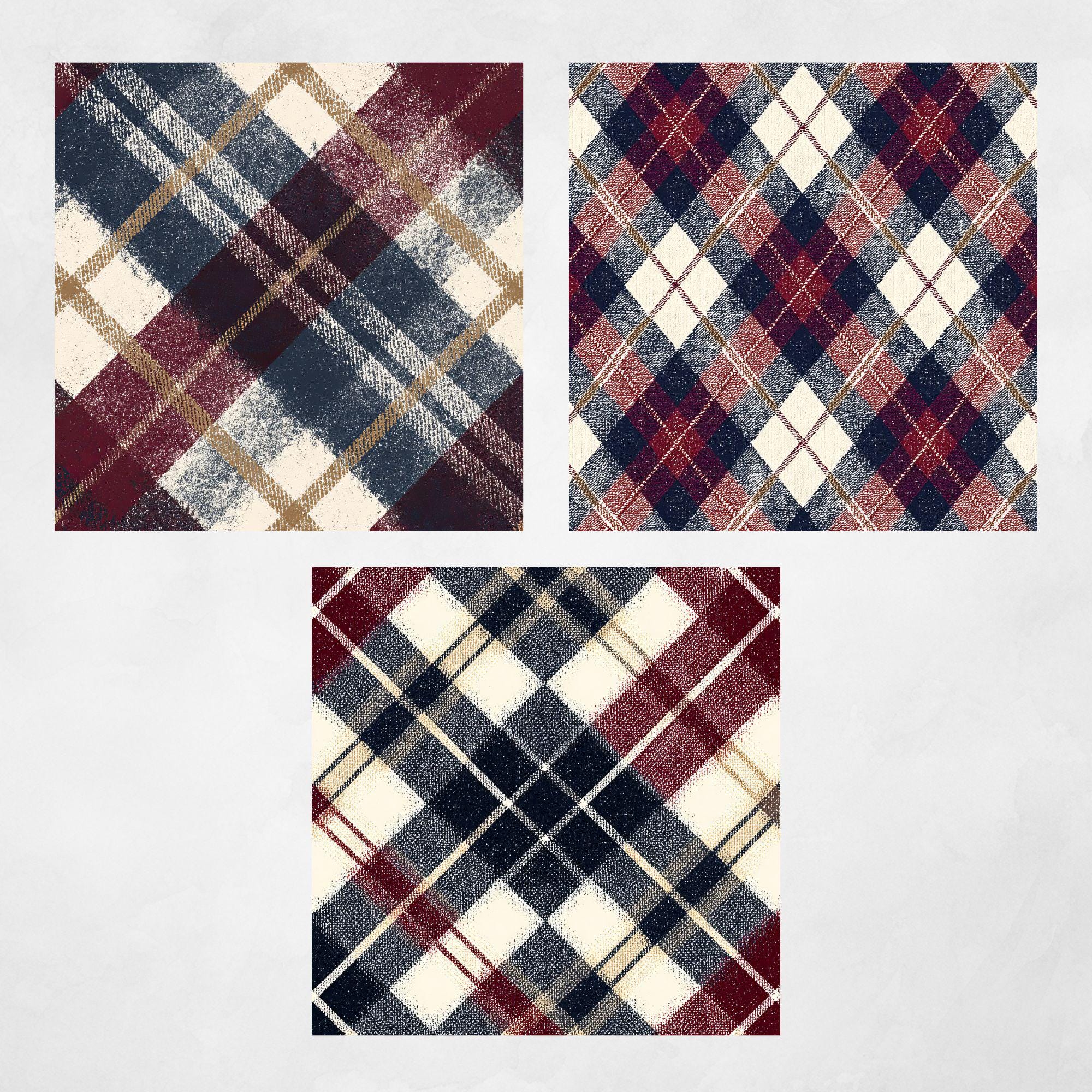 Burgundy & Gold Plaid Digital Paper, Tartan Check Pattern Backgrounds ...