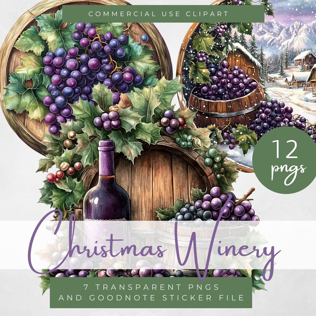 Christmas Winery Clipart, Festive Wine Illustrations, Holiday Winery ...