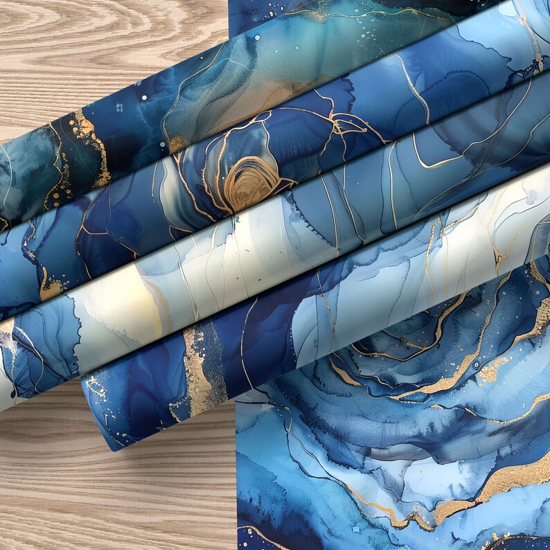 Navy and Dusty Blue Digital Paper, Rose Gold Alcohol Ink Wash Texture ...