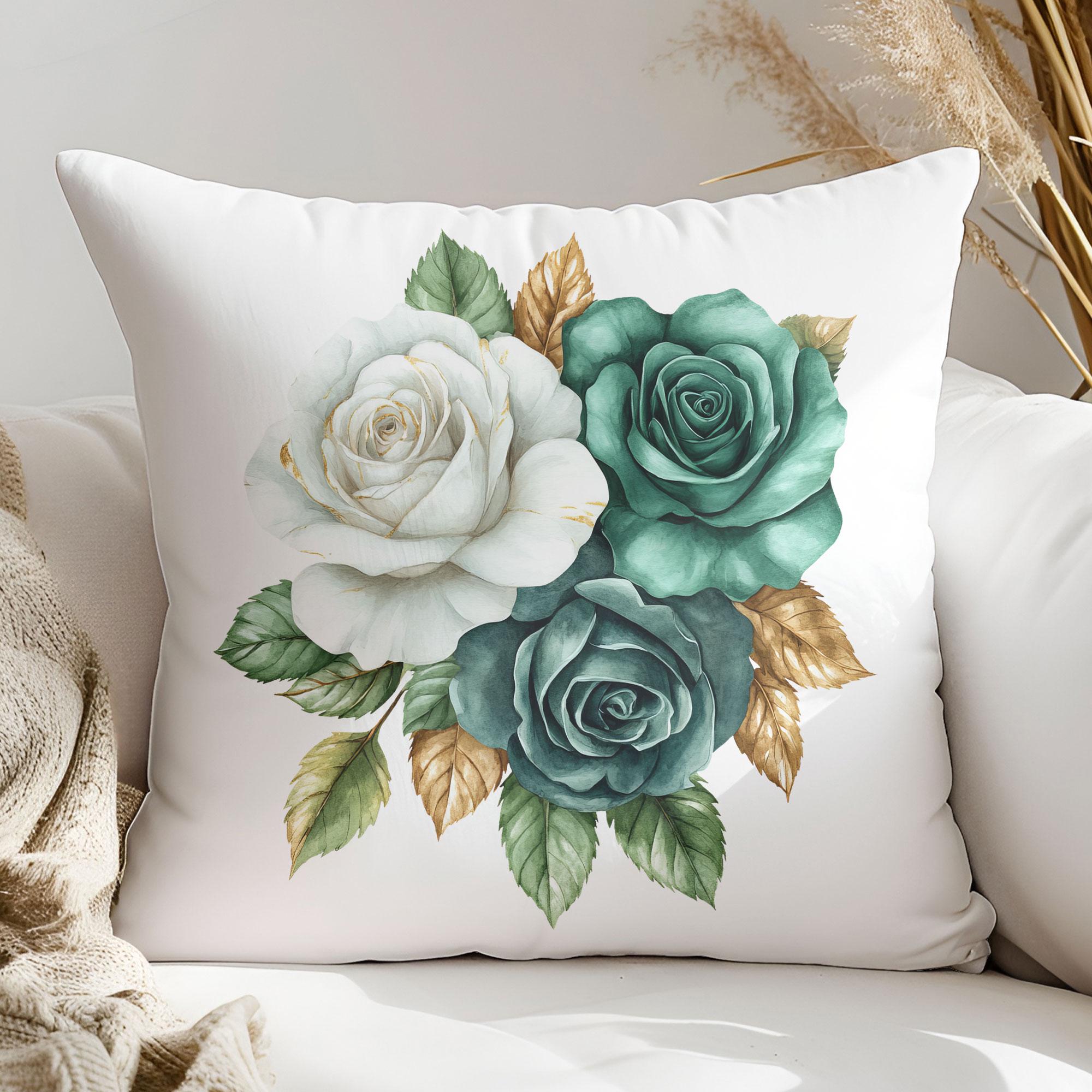 Emerald Green Rose Clipart, Emerald Watercolor Floral, Green & Gold ...