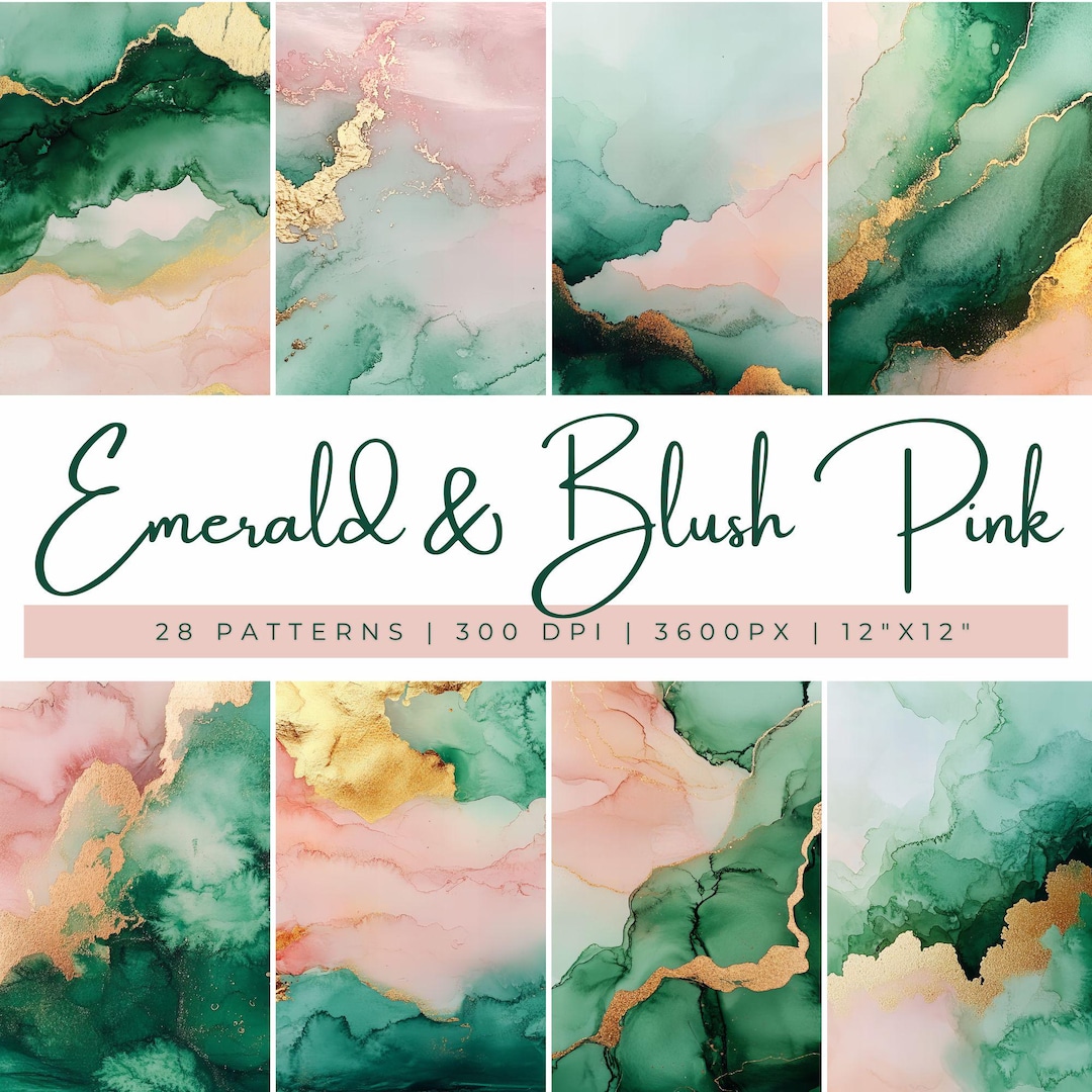 Emerald Green and Blush Pink Floral Abstract Texture Clipart, Green and ...
