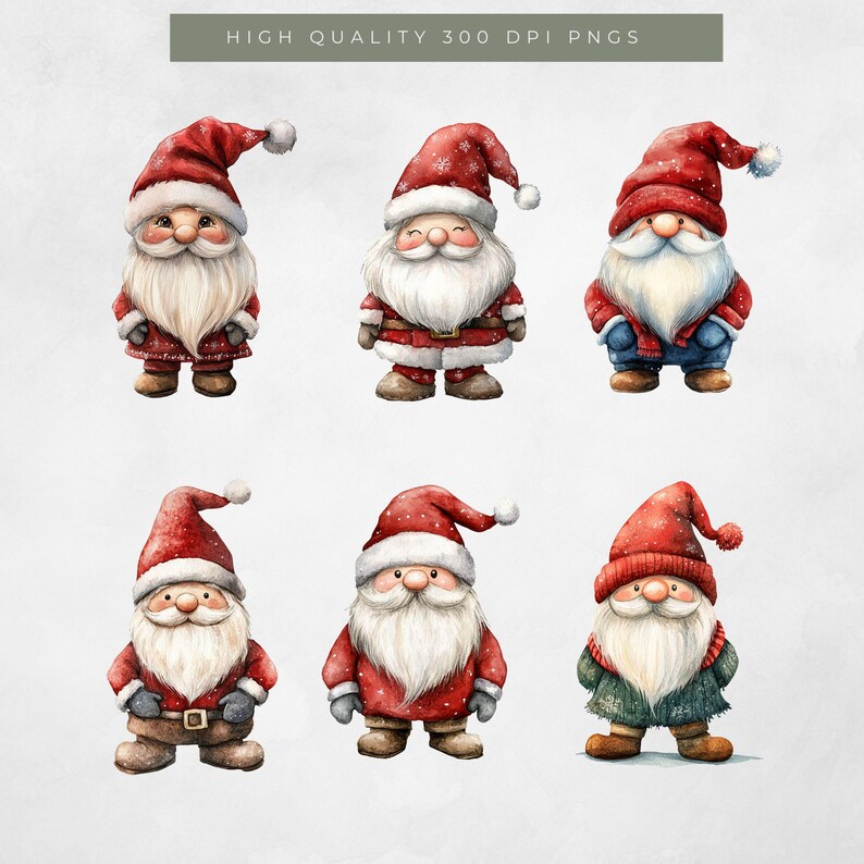 Santa Gnome Clipart, Festive Christmas Gnomes Illustrations, Christmas ...