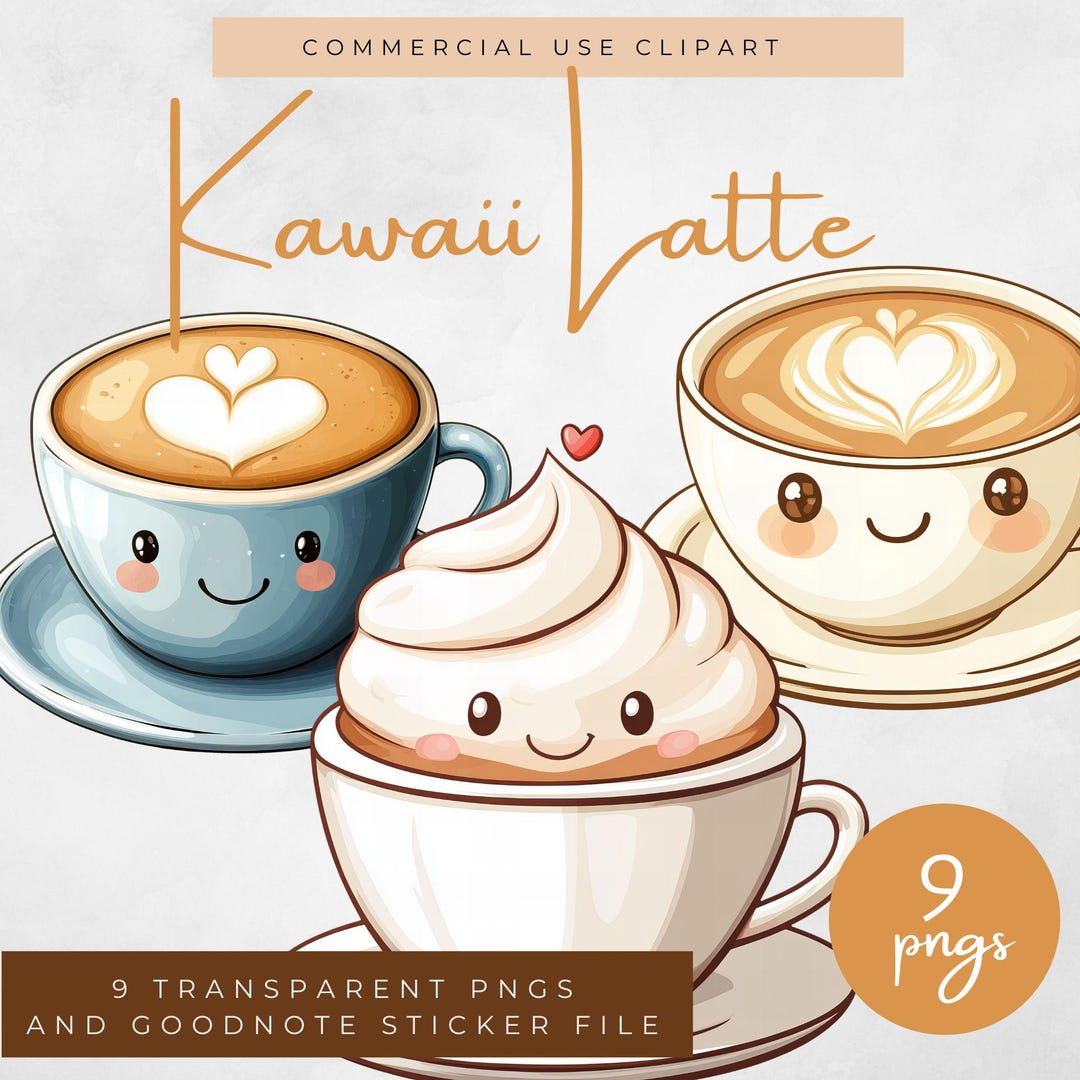 Kawaii Latte Clipart, Cute Coffee Illustration, Pastel Kawaii Coffee ...
