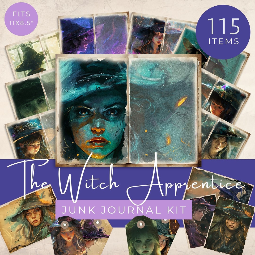 The Witch Apprentice Junk Journal Kit, Spooky Witch Collage, Witchcraft Printable Journal Pages ...