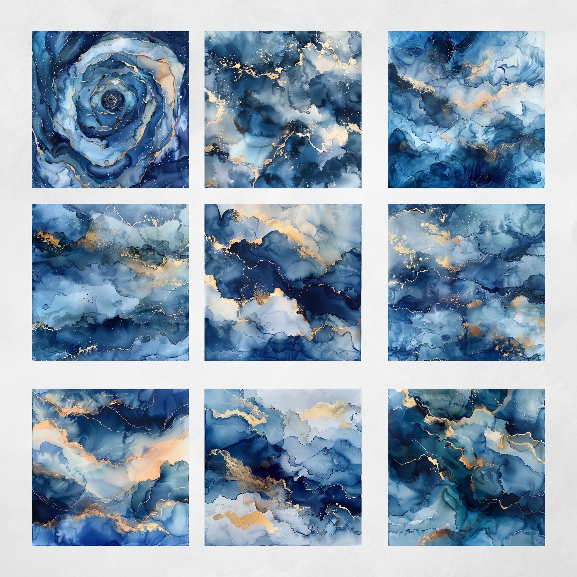 Navy and Dusty Blue Digital Paper, Rose Gold Alcohol Ink Wash Texture ...