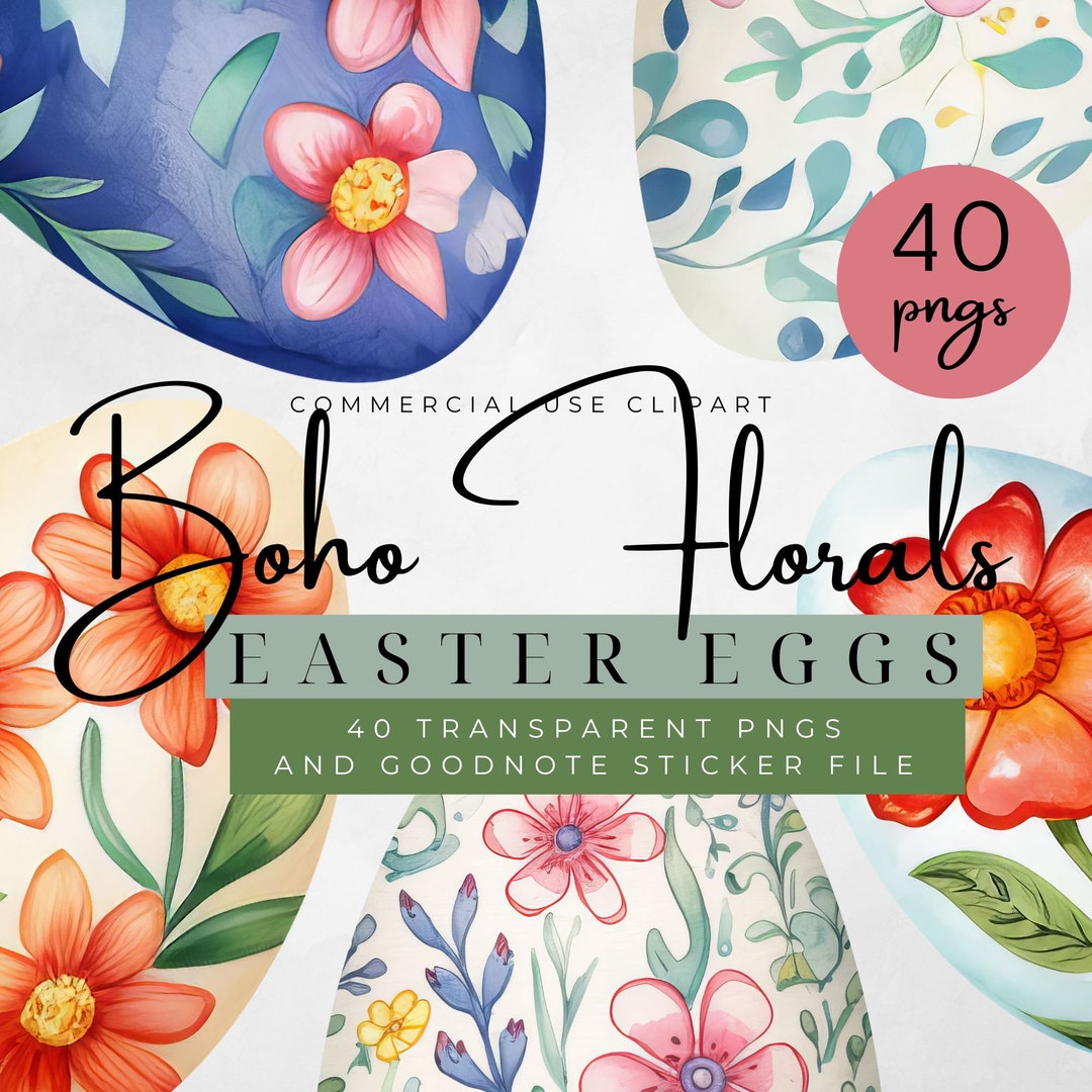 Boho Floral Easter Eggs Clipart, Floral Egg Art, Watercolor Pastel ...