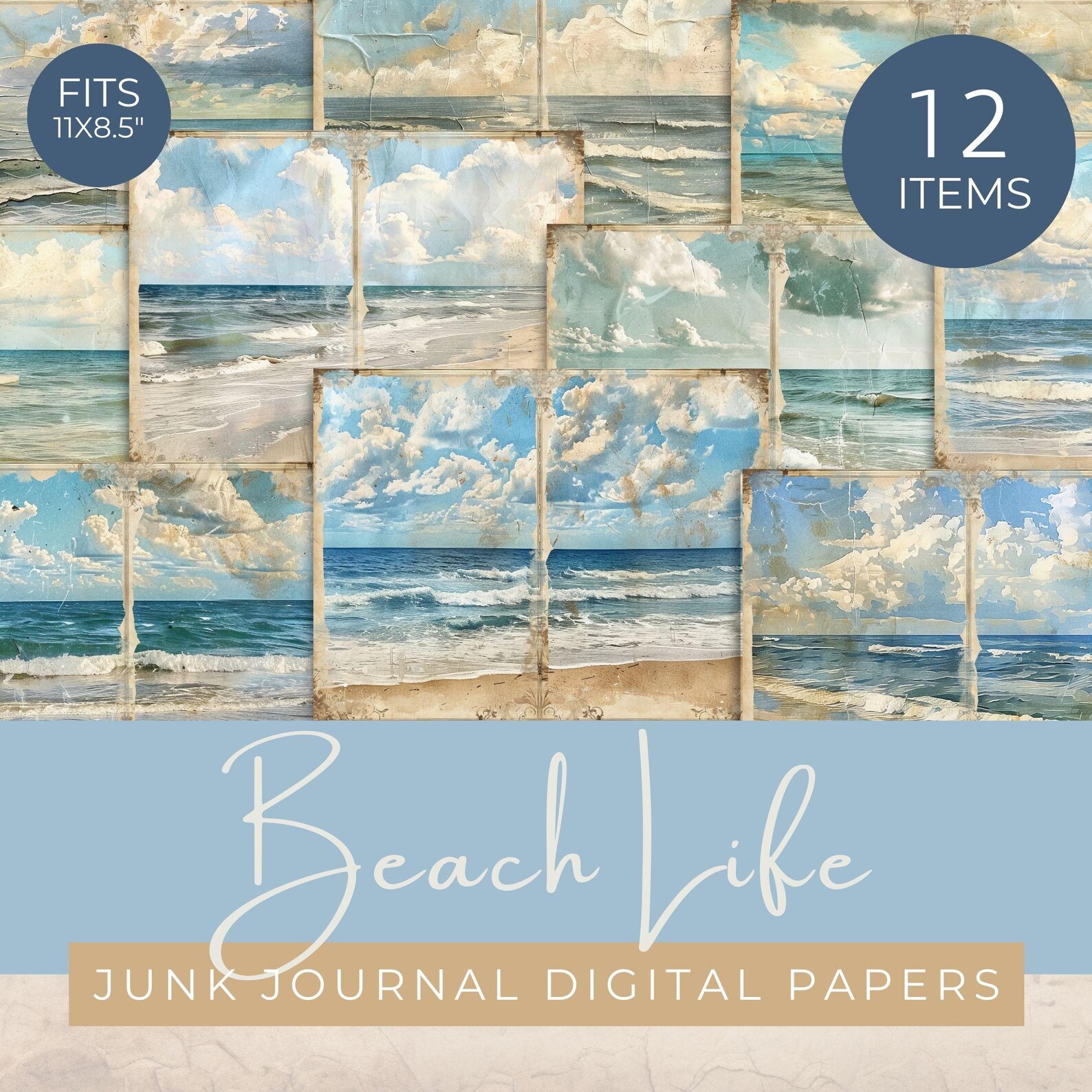 Beach Life Junk Journal Papers, Water and Sand Journal Paper, Holiday ...