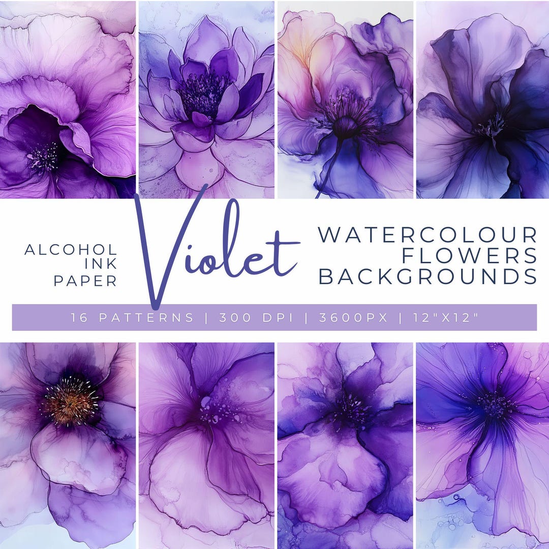 Violet Digital Papers, Watercolor Violet Flower Backgrounds, Purple ...