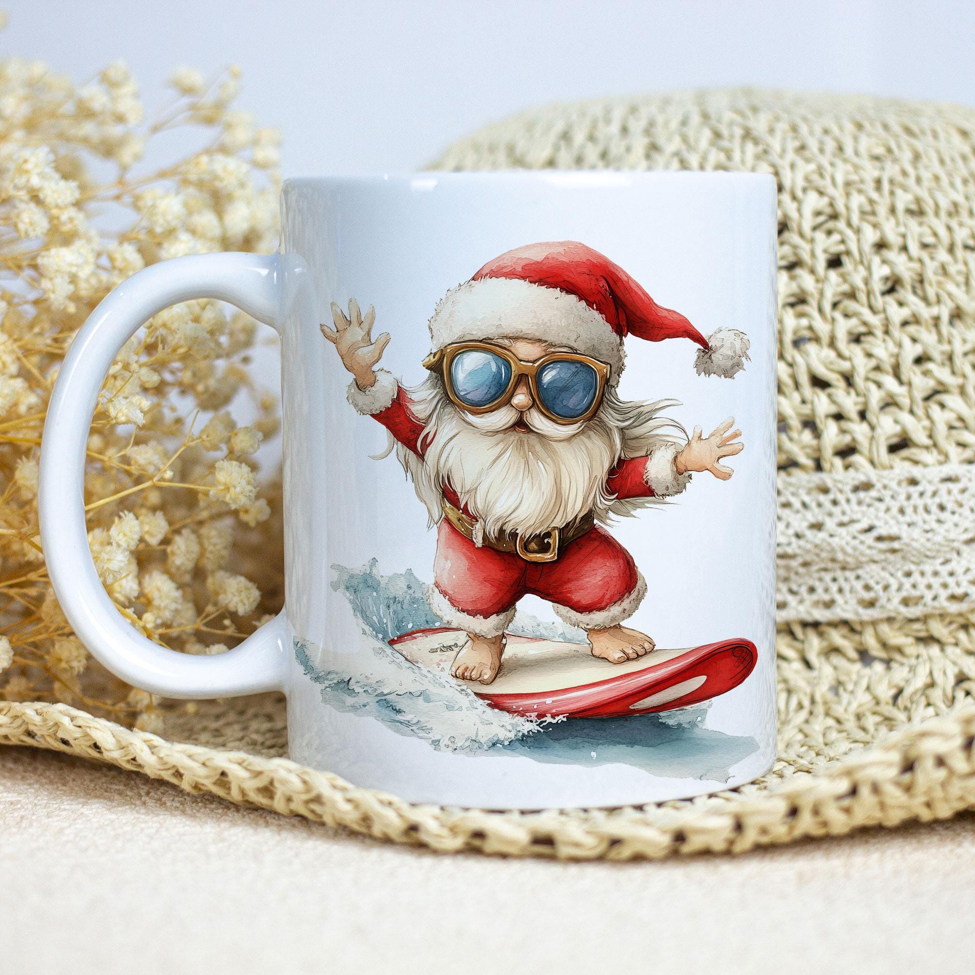 Aussie Surfing Santa Clipart, Beach Santa Illustrations, Hot Christmas ...