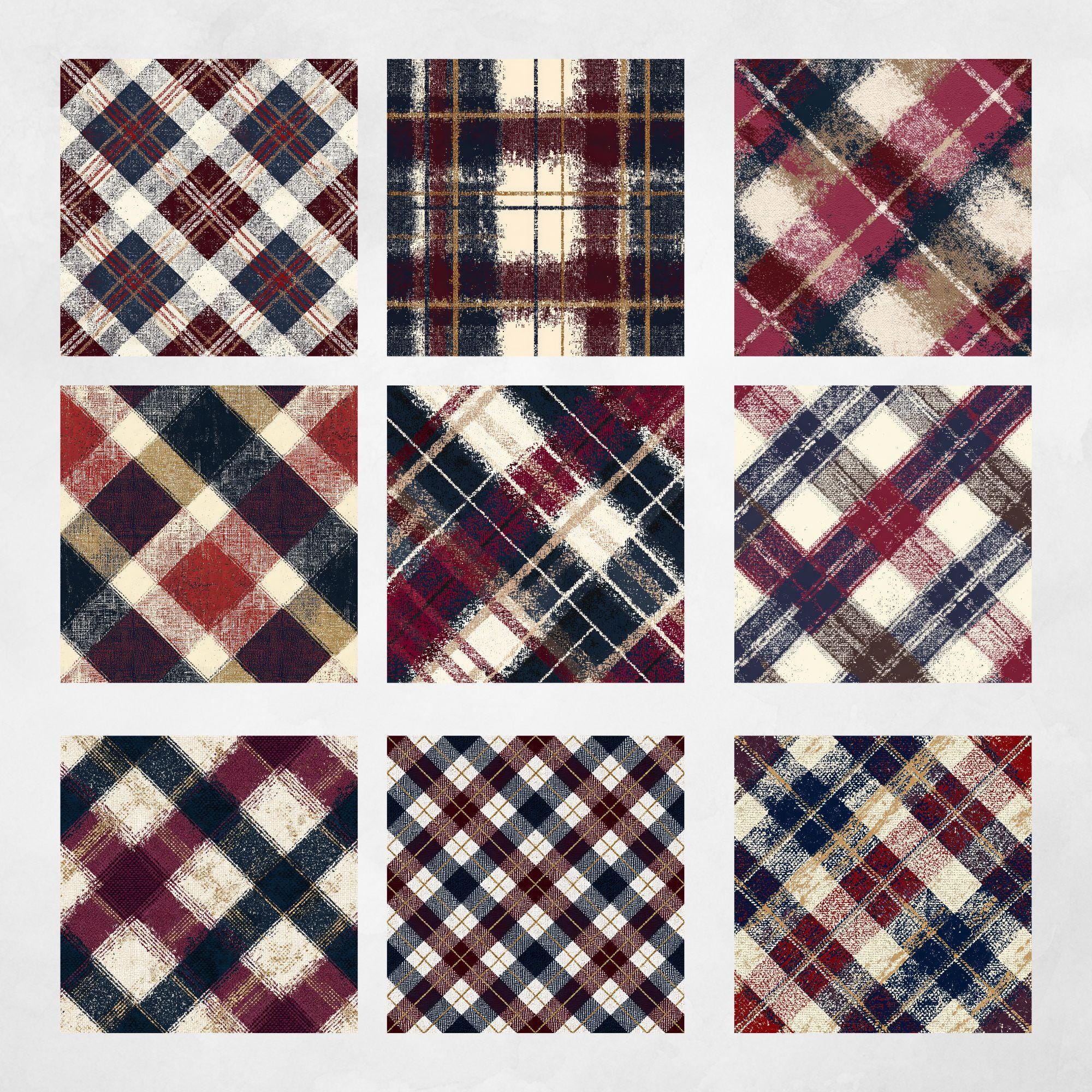 Burgundy & Gold Plaid Digital Paper, Tartan Check Pattern Backgrounds ...
