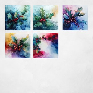 Christmas Holly Digital Paper, Alcohol Ink Wash Backgrounds, Festive ...