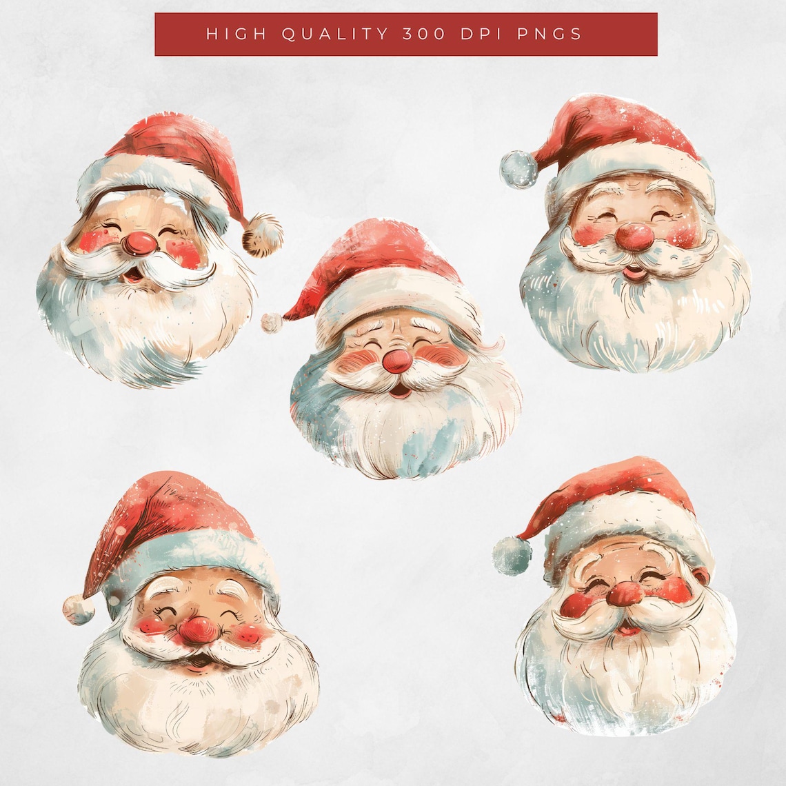 Santa Faces Clipart, Festive Santa Claus Illustrations, Christmas Santa ...