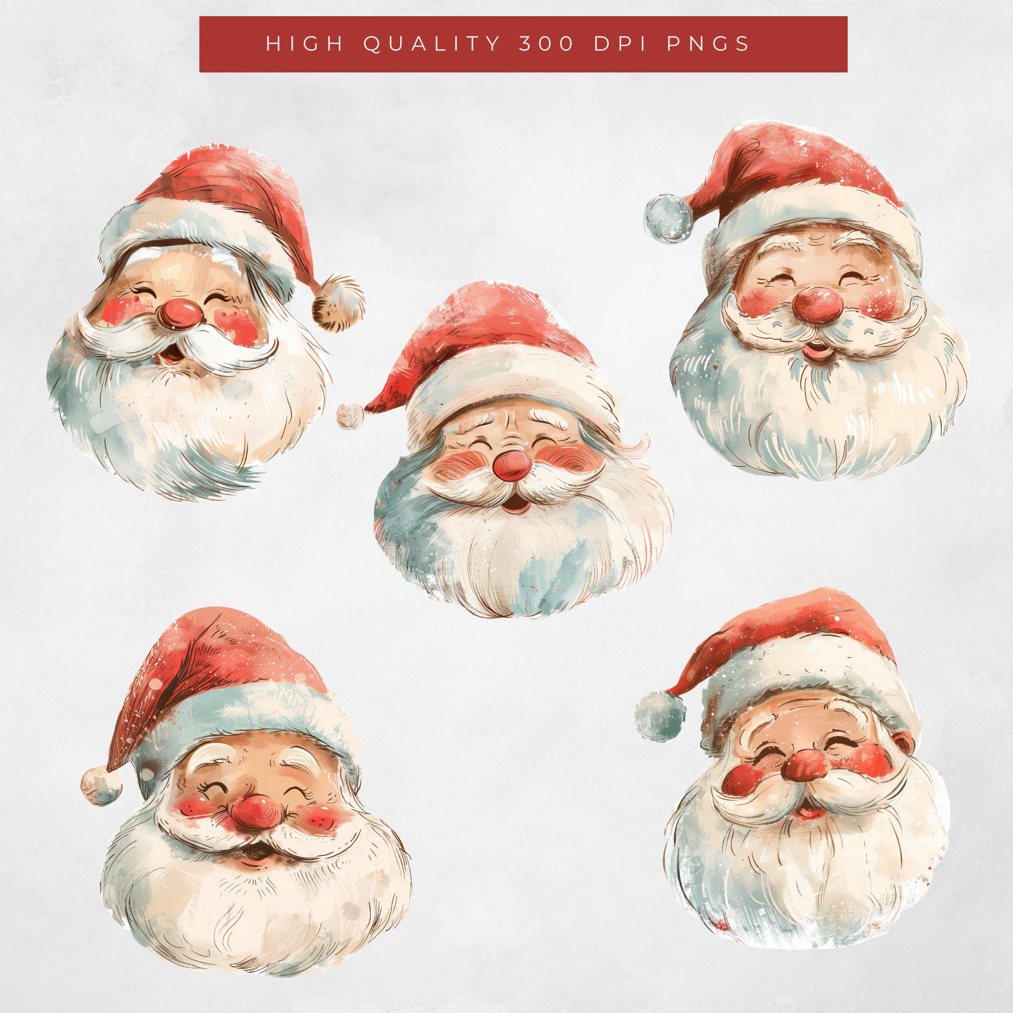 Santa Faces Clipart, Festive Santa Claus Illustrations, Christmas Santa ...