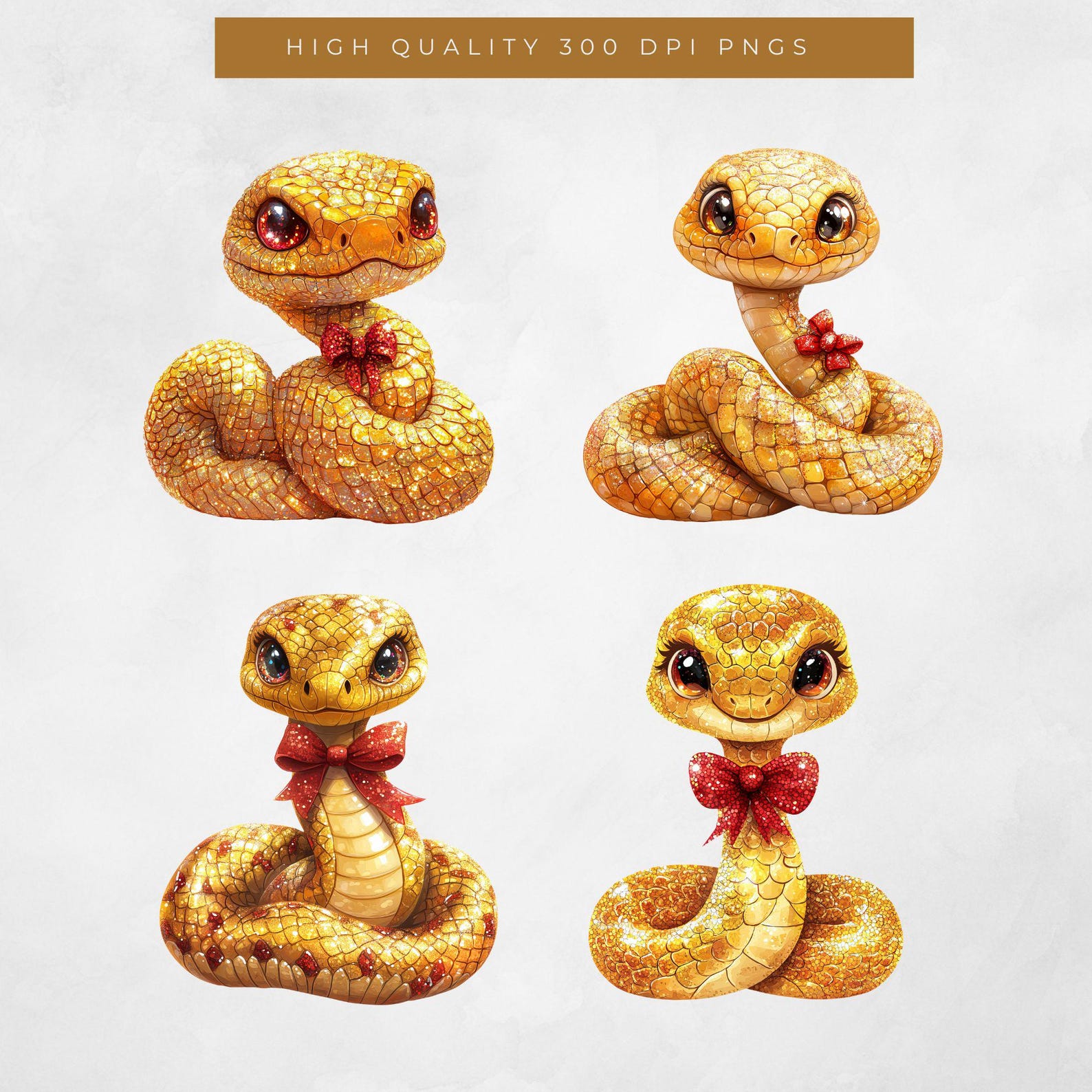 Year of the Snake Clipart, Cute Gold Snake Illustration, Yellow Glitter ...