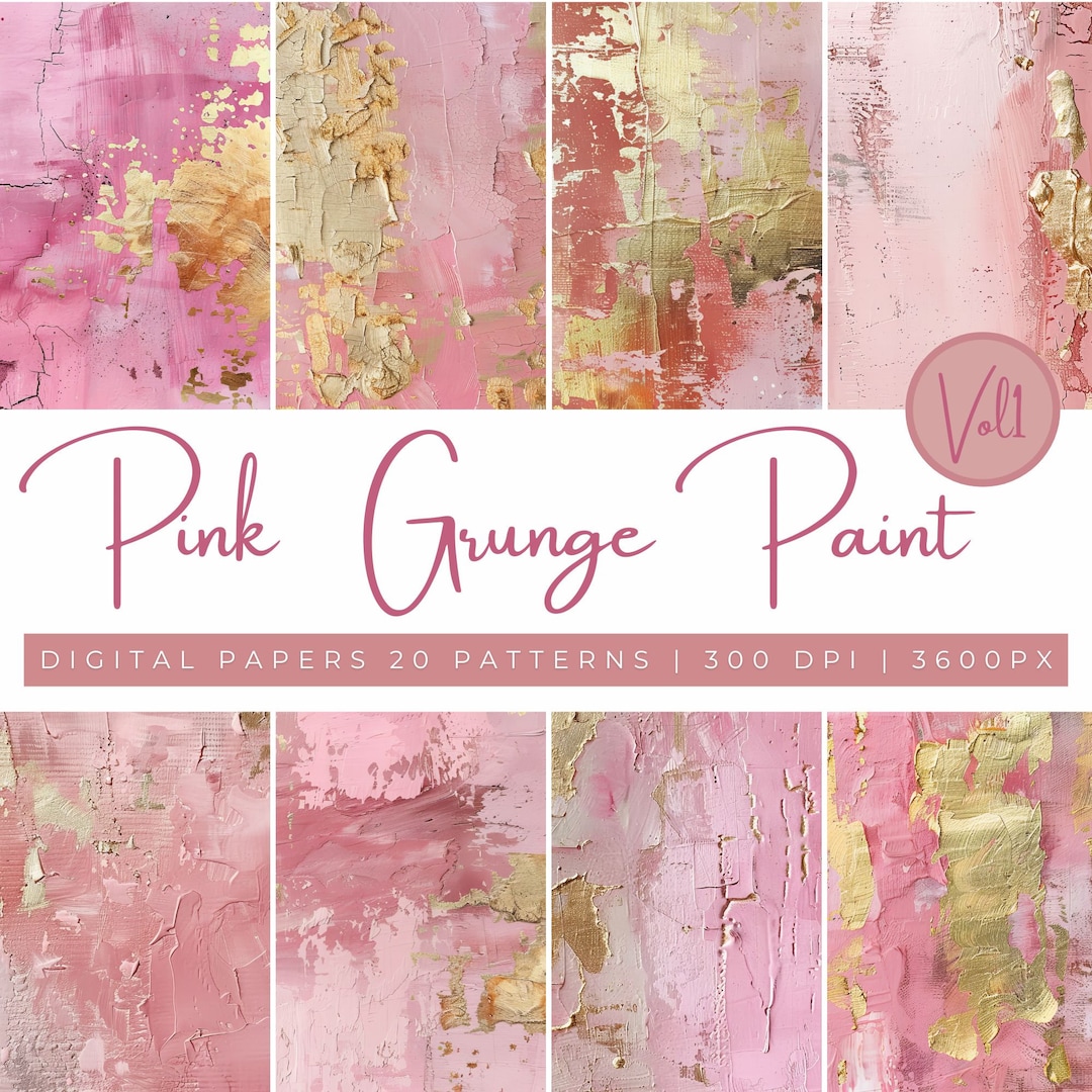 Pink Grunge Paint Digital Paper, Pink and Gold Texture Backgrounds ...