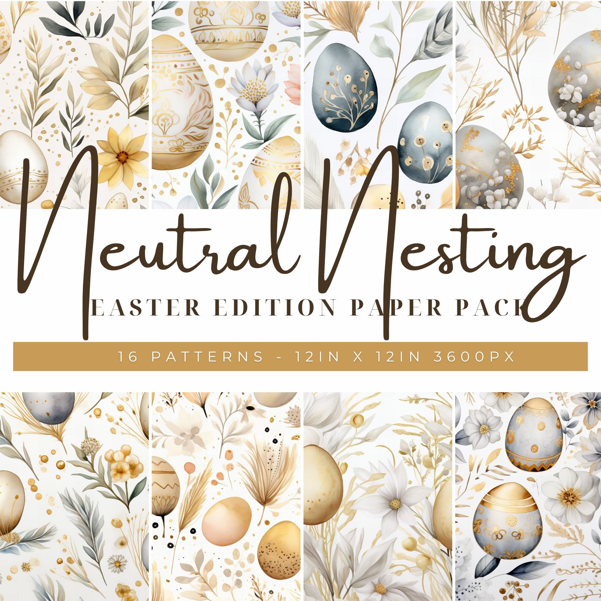 Neutral Nesting Easter Paper Pack, Elegant Floral and Egg Designs ...