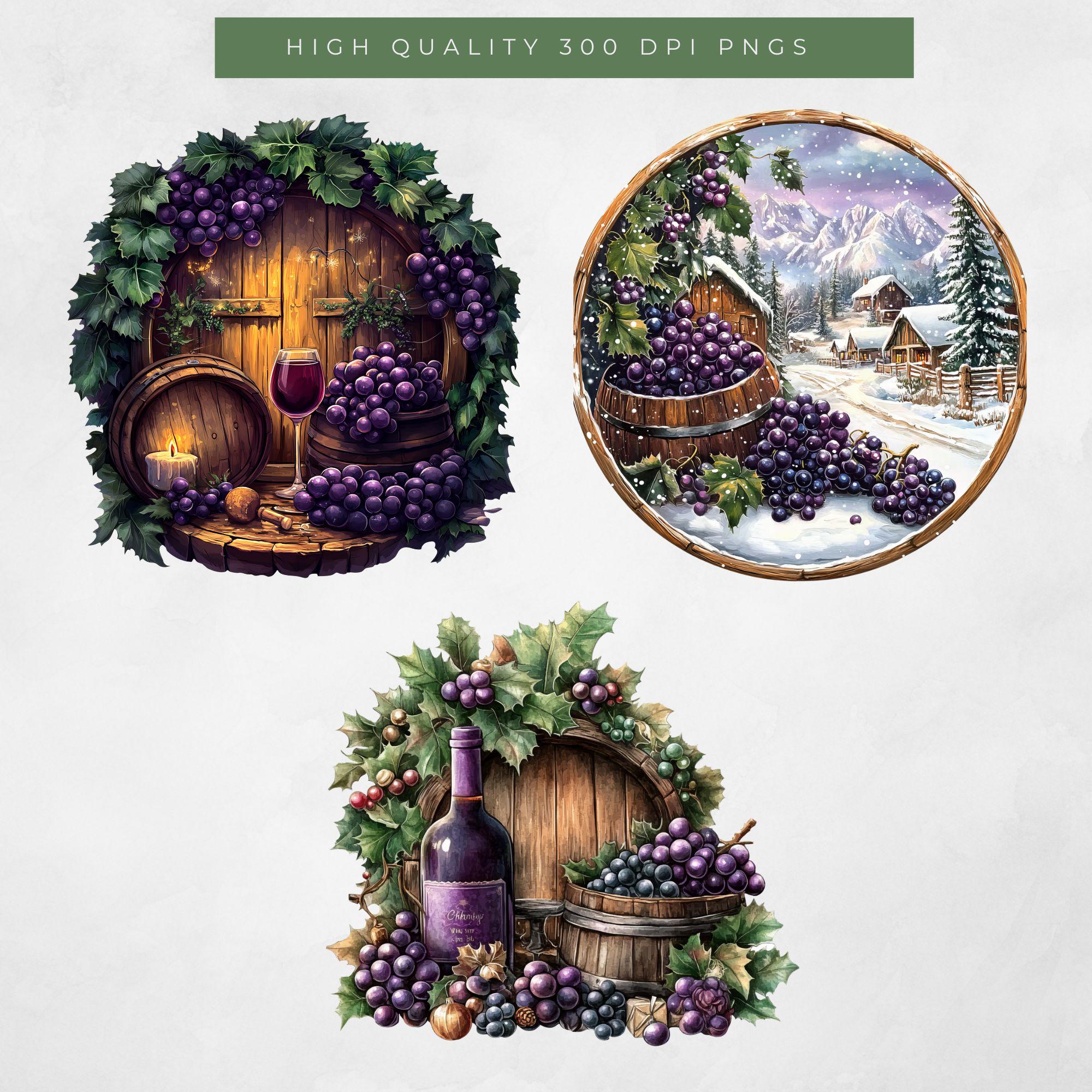Christmas Winery Clipart, Festive Wine Illustrations, Holiday Winery ...