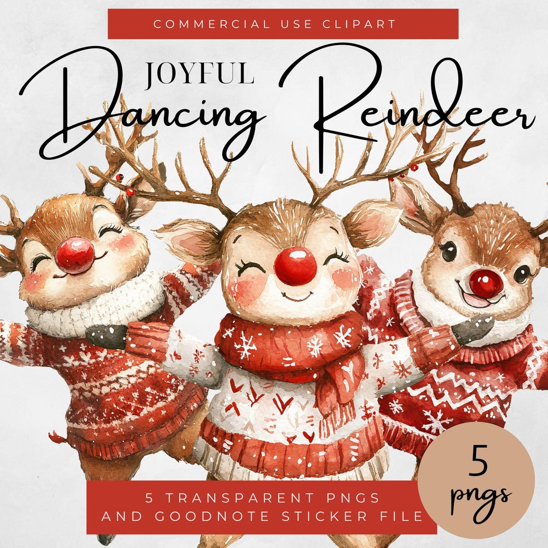Joyful Dancing Reindeer Clipart, Christmas Reindeers Illustrations ...