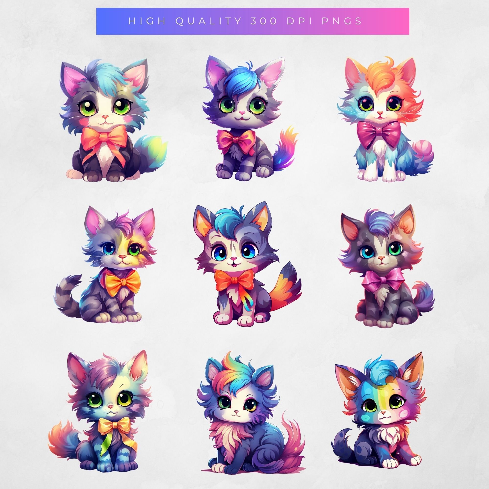 Whimsical Rainbow Kitties Clipart, Rainbow Cats Clipart, Goodnotes ...