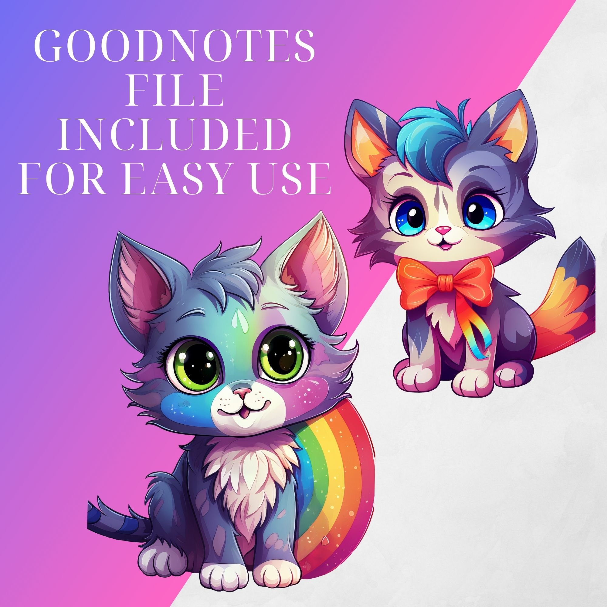 Whimsical Rainbow Kitties Clipart, Rainbow Cats Clipart, Goodnotes ...