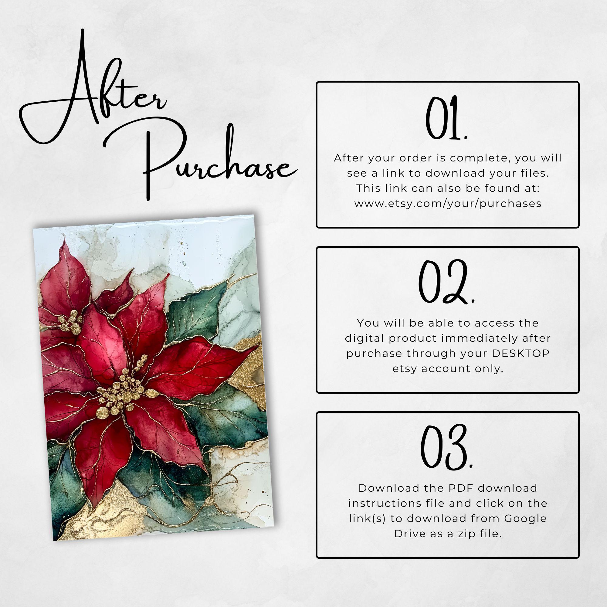 Christmas Poinsettias Digital Paper, Watercolour Poinsettias ...