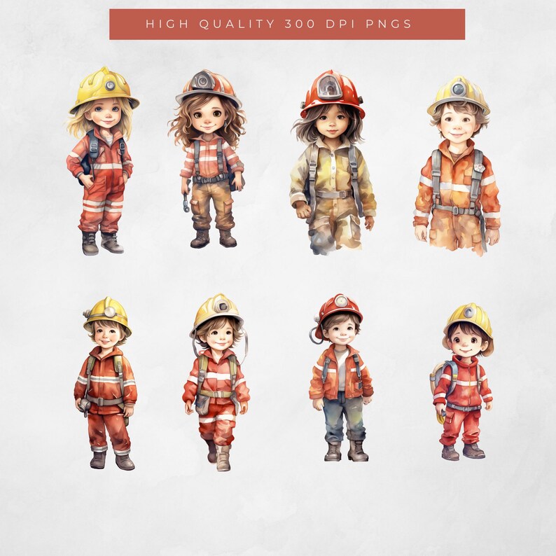 Firetruck Clipart, Fireman Art, Kids Dressed up as Firefighters Clip ...