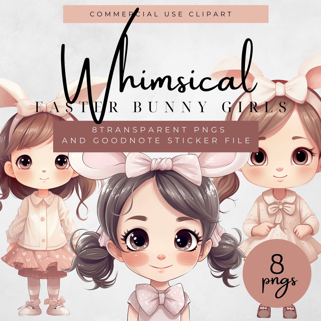 Whimsical Easter Bunny Girls Clipart, Easter Clip Art, Goodnotes ...