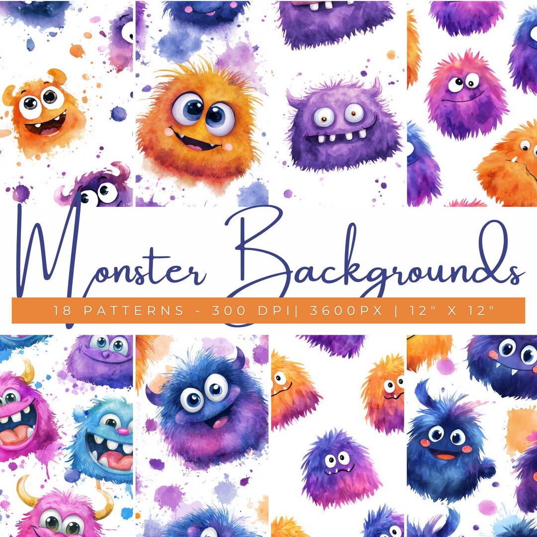 Cute Monster Digital Paper Pack, Kids Monster Background, Watercolour ...