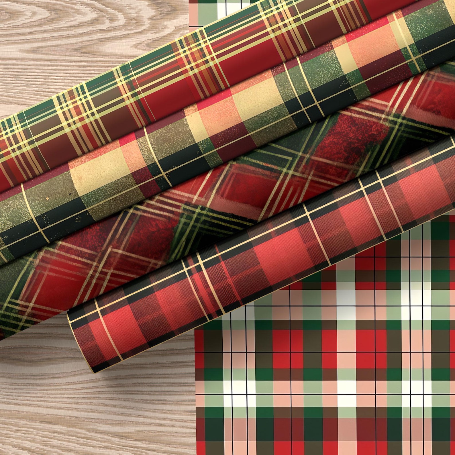 Christmas Plaid Digital Paper, Festive Holiday Backgrounds, Red and ...