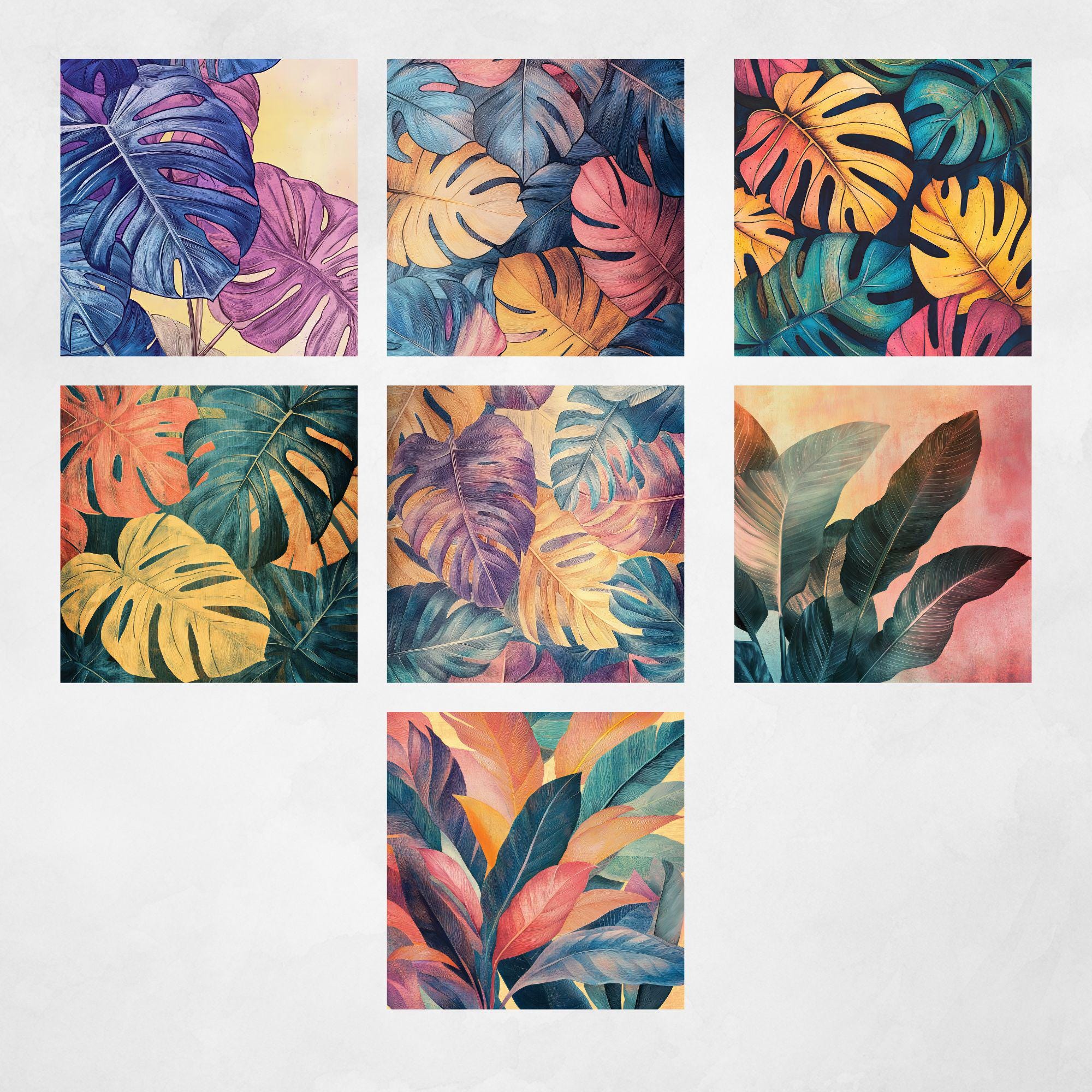 Vintage Sunset Tropical Leaves Digital Papers, Retro Warm Tones ...