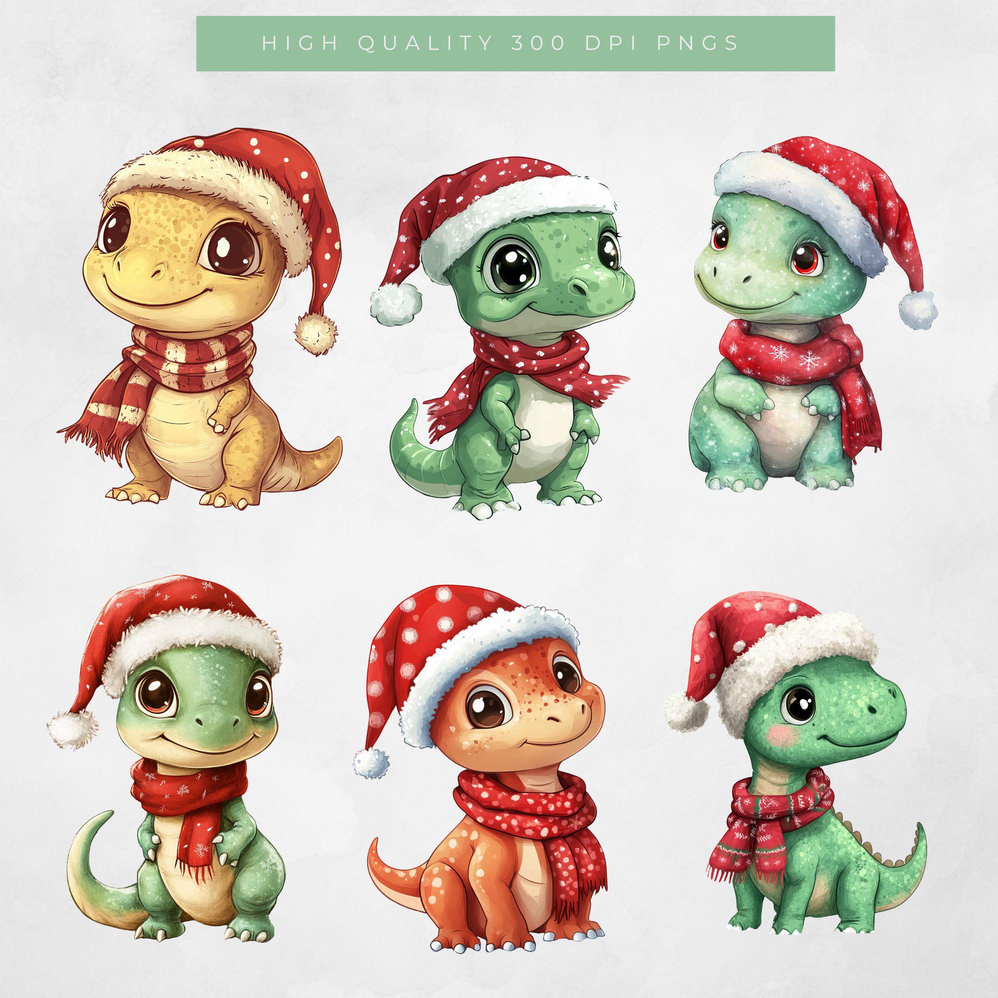 Christmas Dinosaurs Clipart, Festive Dino Illustrations, Holiday ...