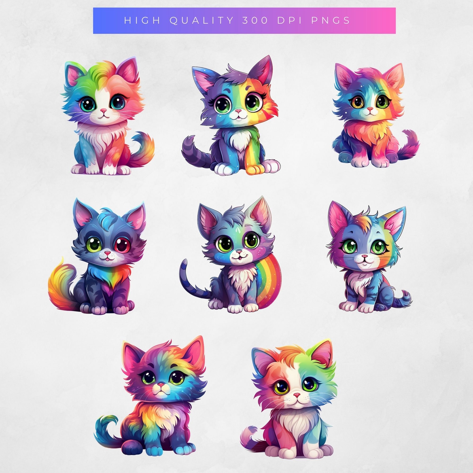 Whimsical Rainbow Kitties Clipart, Rainbow Cats Clipart, Goodnotes ...