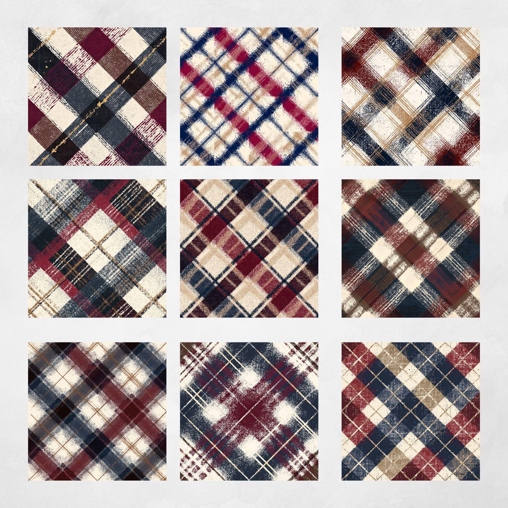 Burgundy & Gold Plaid Digital Paper, Tartan Check Pattern Backgrounds ...