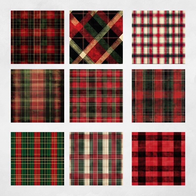 Christmas Plaid Digital Paper, Festive Holiday Backgrounds, Red and ...
