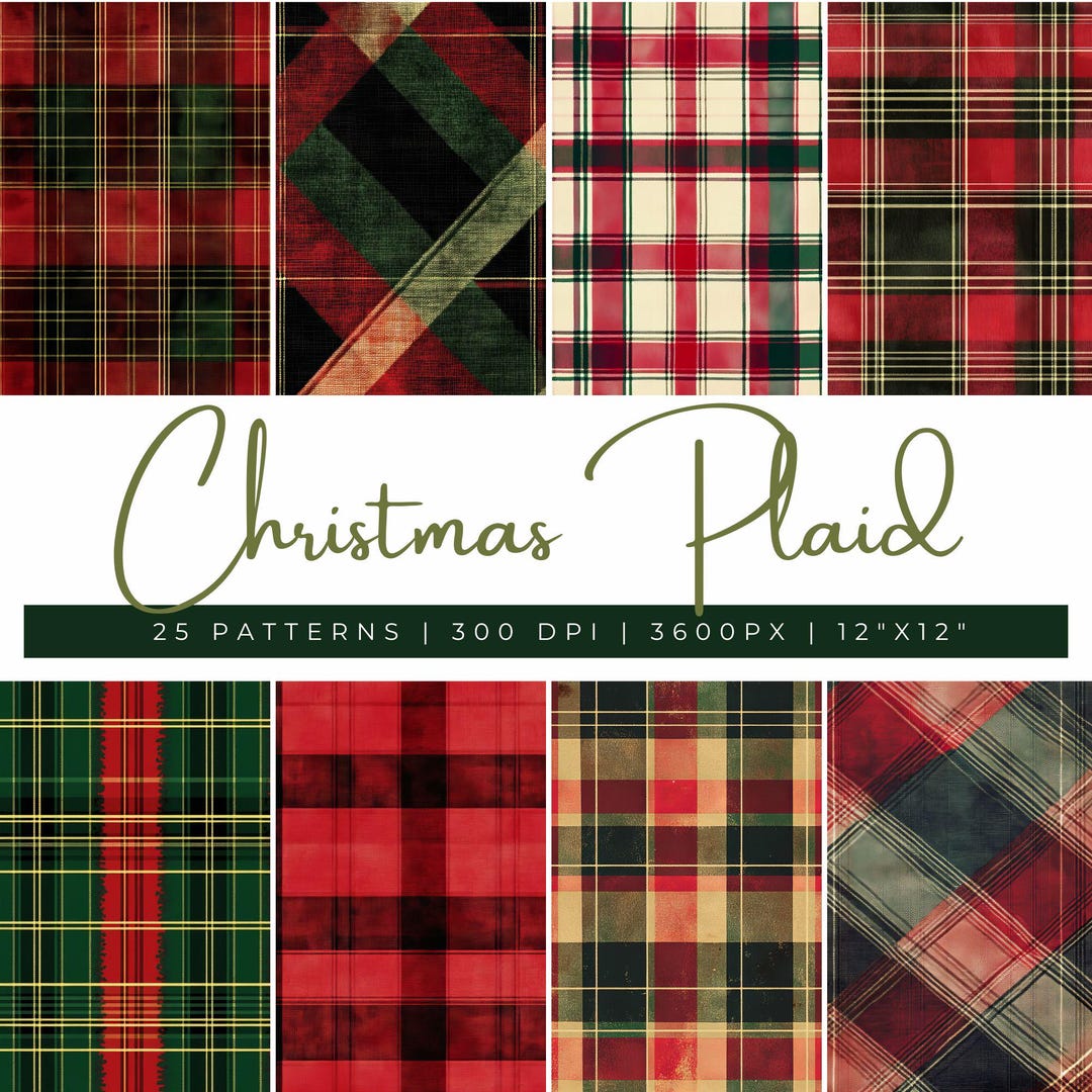 Christmas Plaid Digital Paper, Festive Holiday Backgrounds, Red and ...