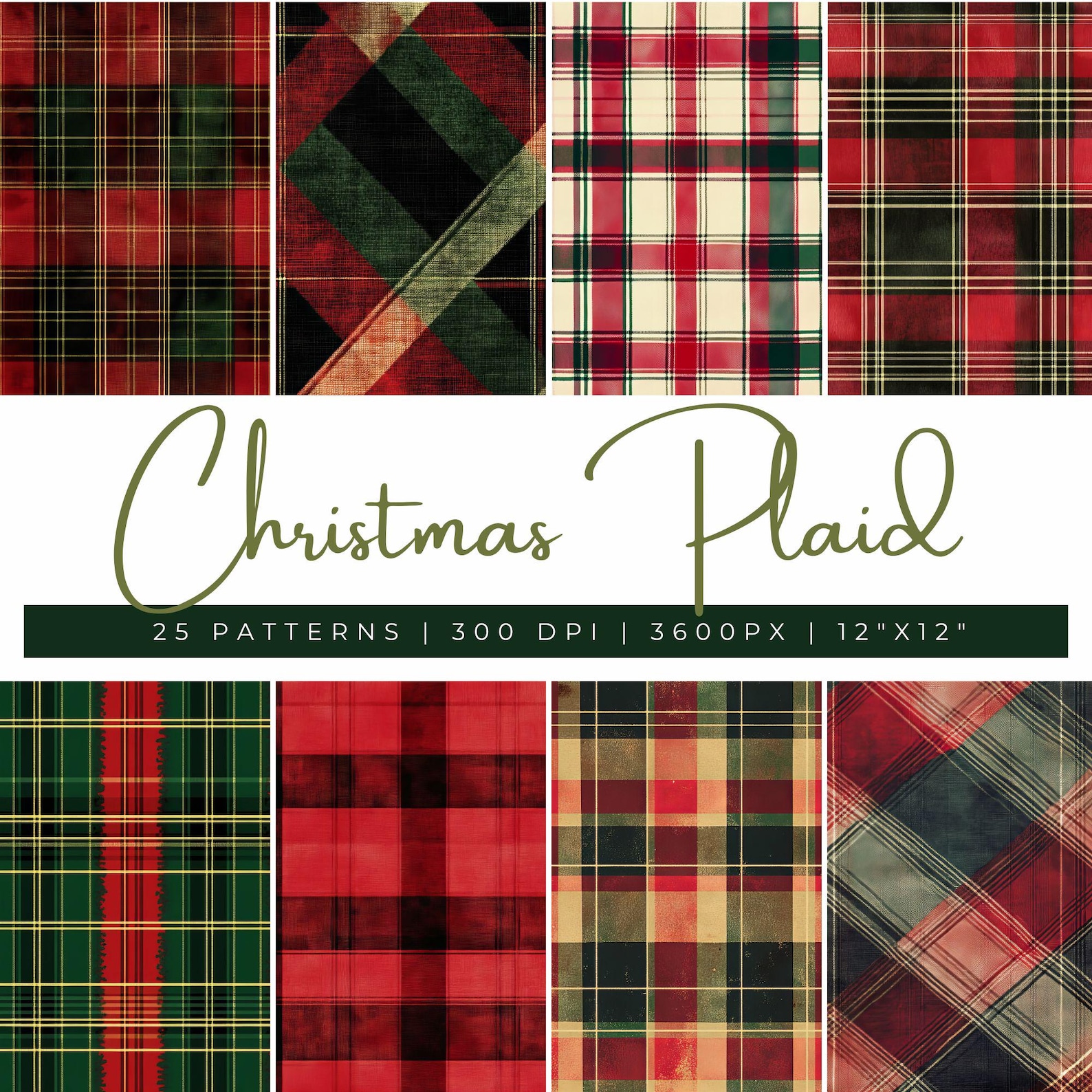 Christmas Plaid Digital Paper, Festive Holiday Backgrounds, Red and ...