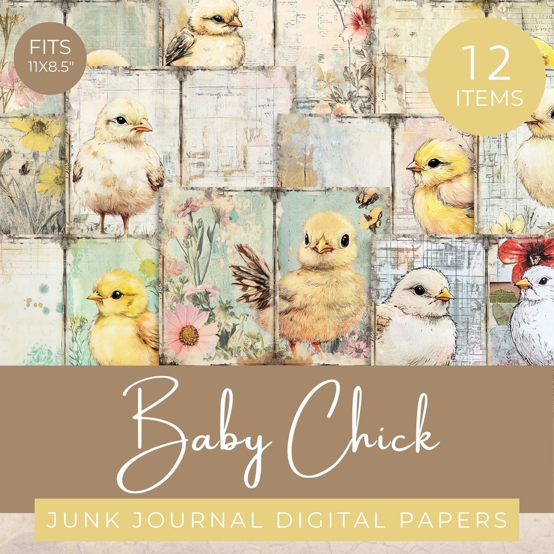 Baby Chick Junk Journal Papers, Vintage Easter Printable Paper, Spring ...