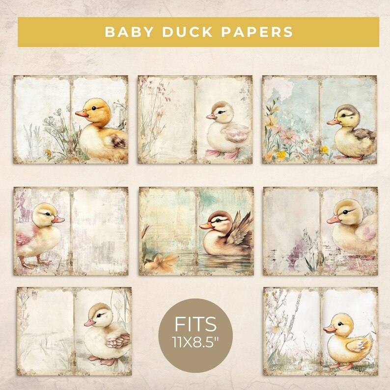 Vintage Baby Duck Junk Journal Papers, Printable Duckling Digital Paper ...