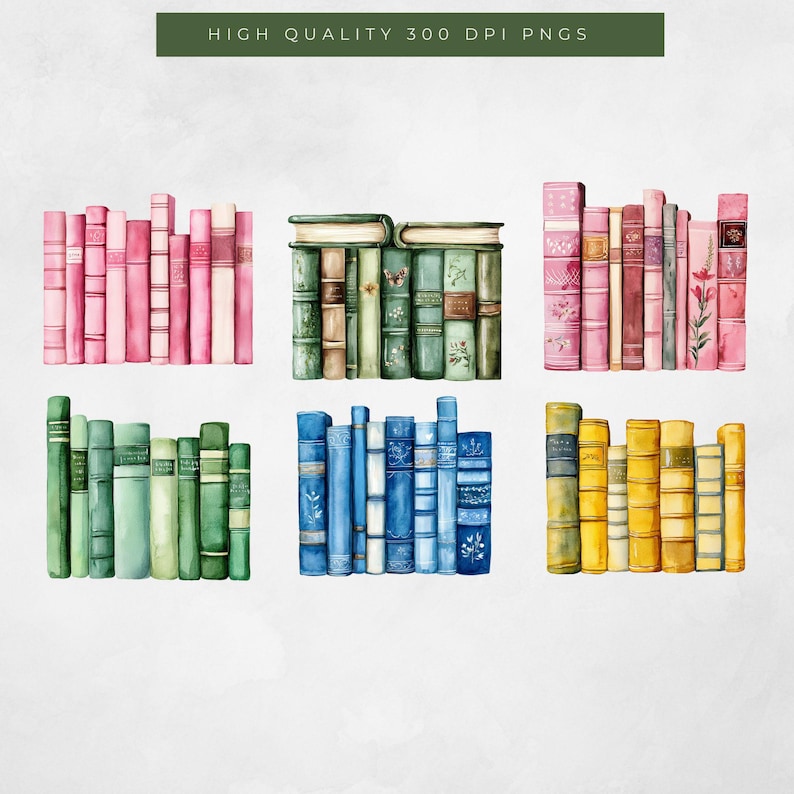 Boho Colorful Book Spines Clipart, Vibrant Bohemian Library Graphics ...