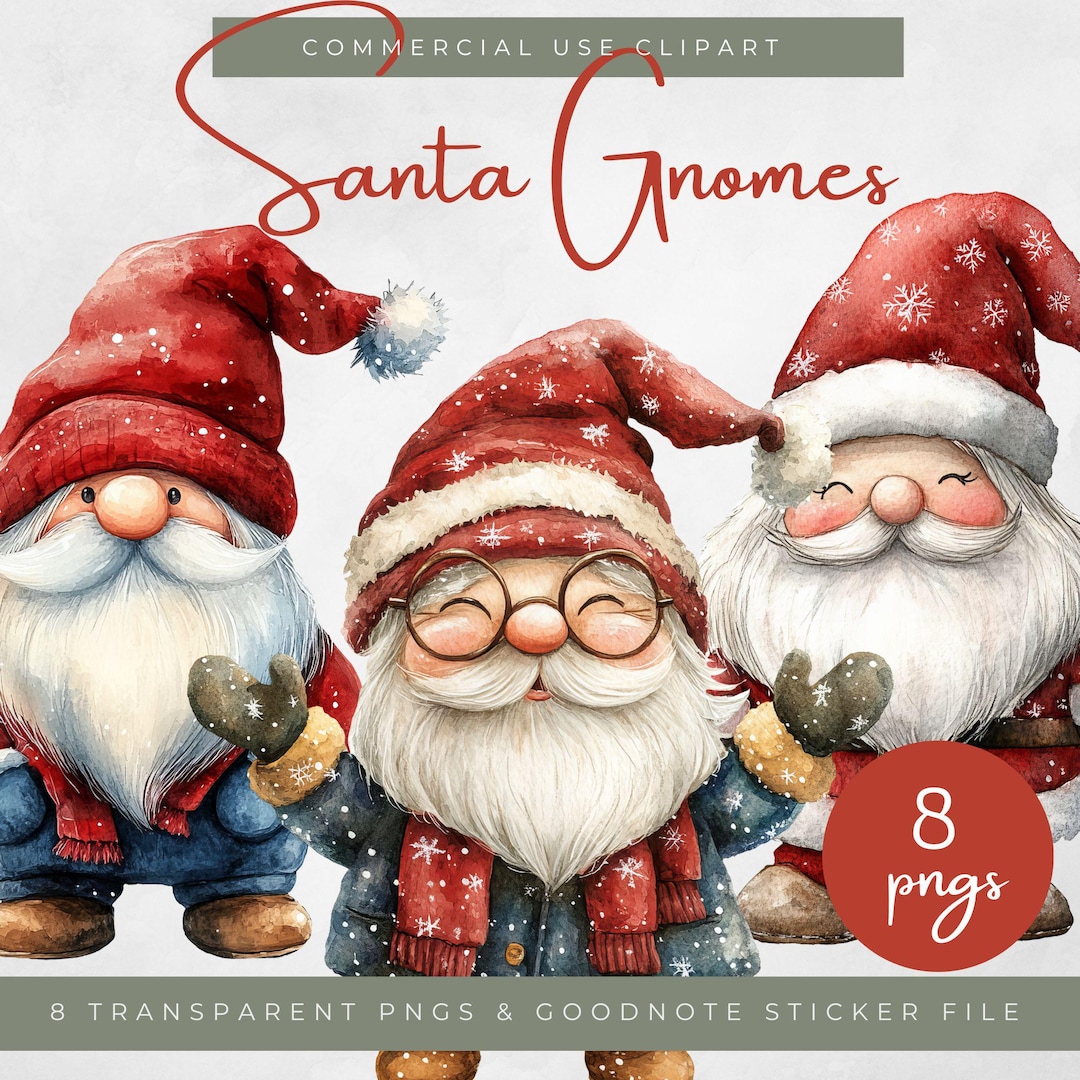 Santa Gnome Clipart, Festive Christmas Gnomes Illustrations, Christmas ...