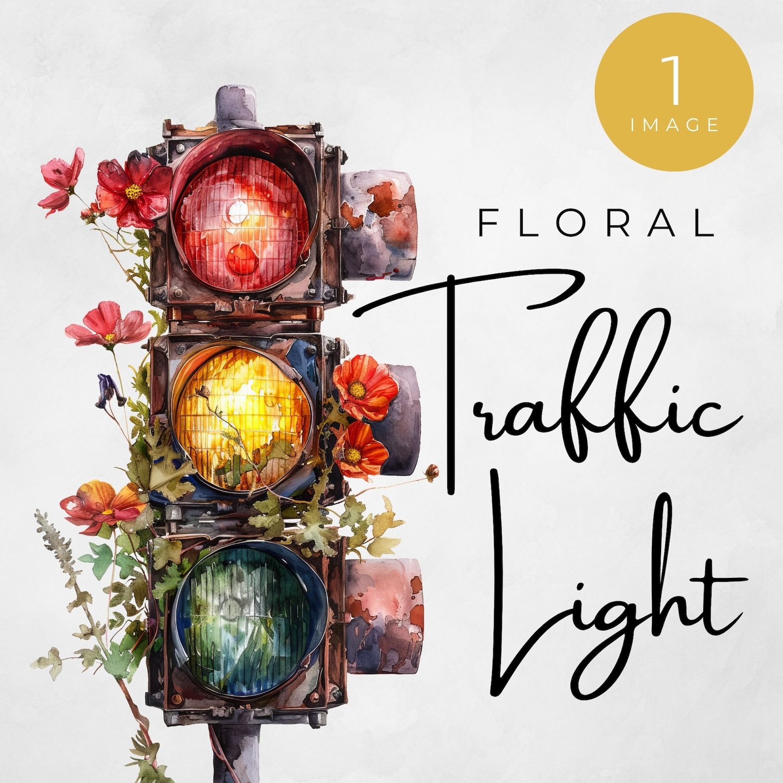 Floral Traffic Light Clipart, Urban Decay Art, Watercolour Derelict ...