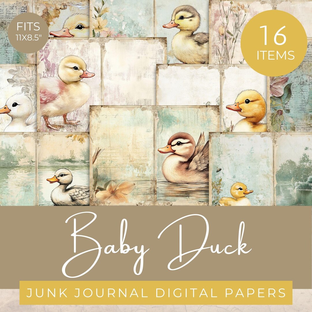 Vintage Baby Duck Junk Journal Papers, Printable Duckling Digital Paper ...