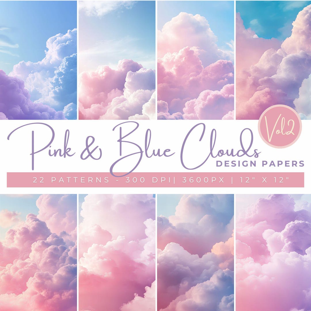 Pink and Blue Clouds Digital Papers, Romantic Pink Cloud Textures, Soft ...