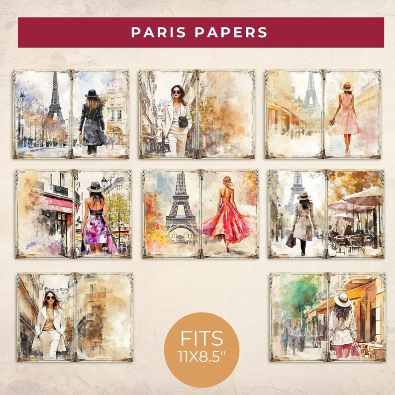 Paris Junk Journal Papers, Vintage Paris Digital Paper, French ...